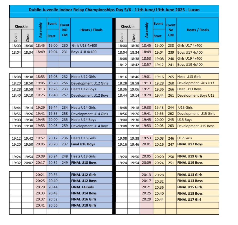 Relays Timetable – Celtic DCH